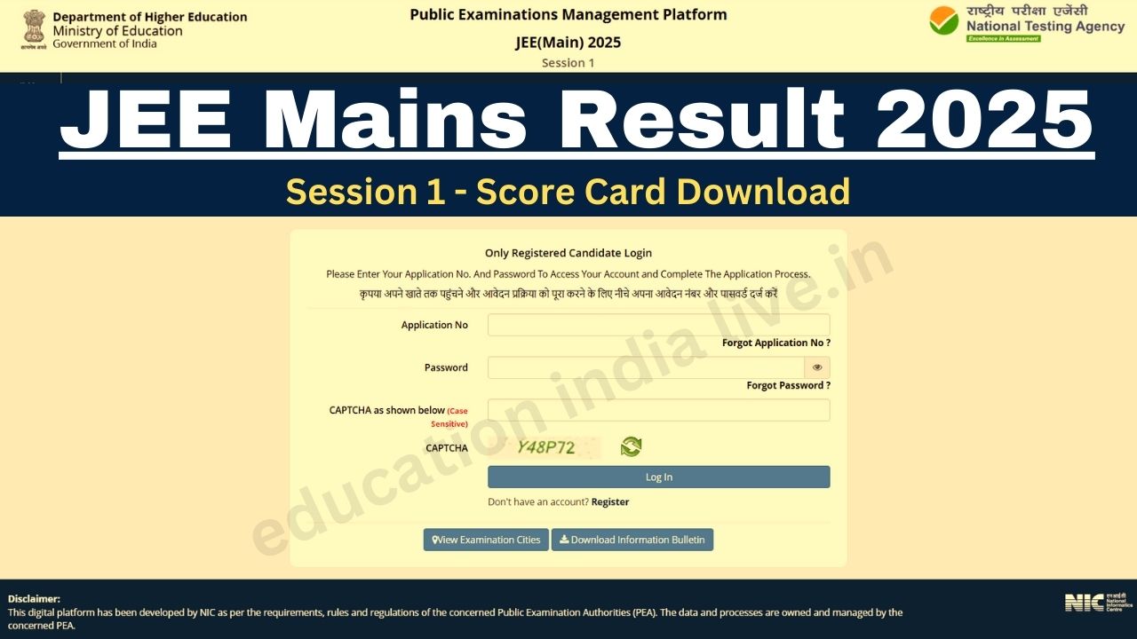 JEE Mains Result 2025 Session 1 Score Card Download 