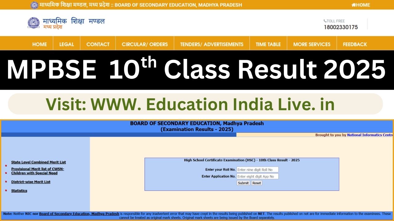MP Board 10th Result 2025, Download Marksheet And Topper List Check ...